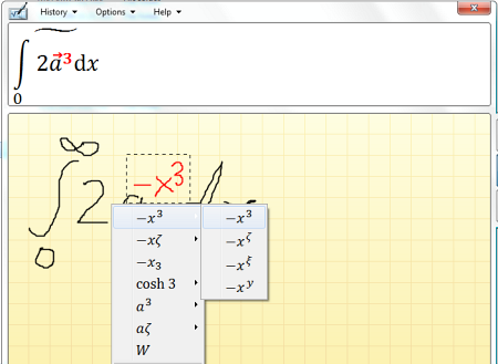 Math Input Panel identifies hand written math equations and symbols